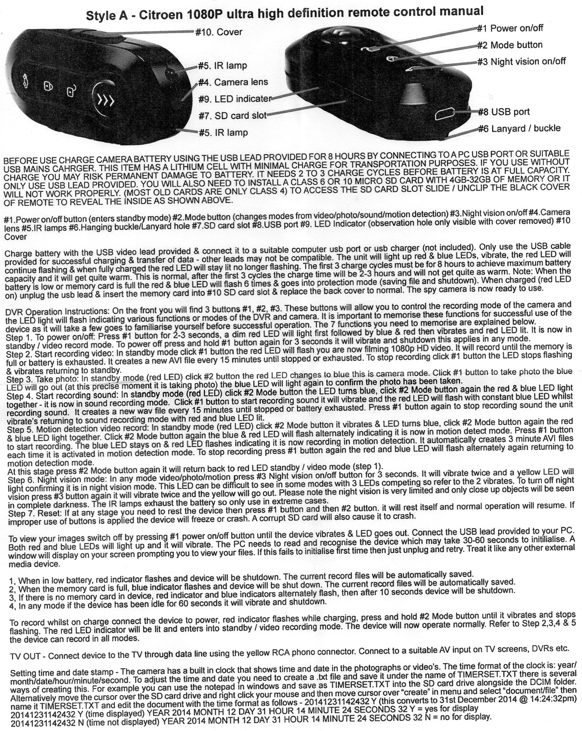Spy Gadget Product Instructions
