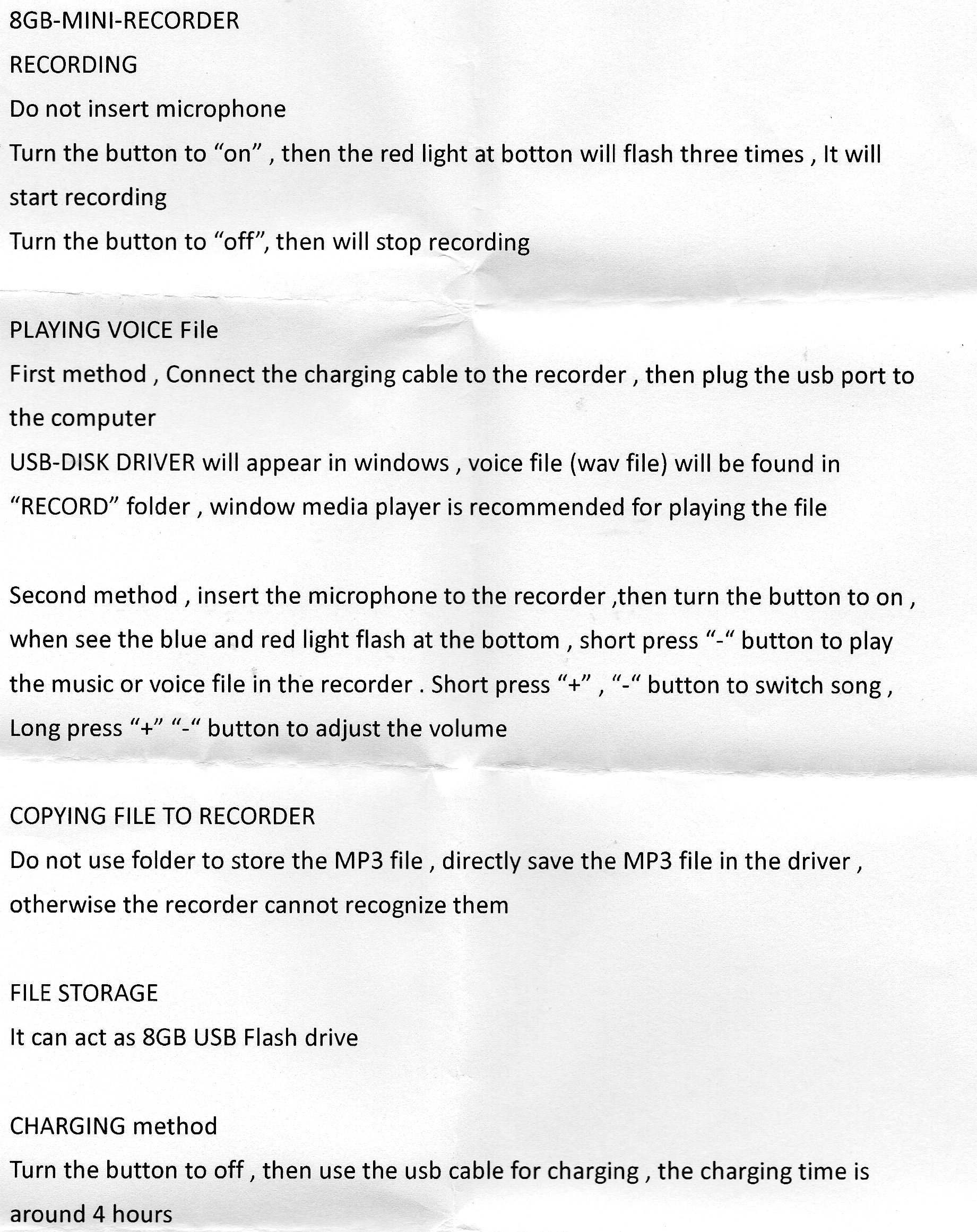 Spy Gadget Product Instructions