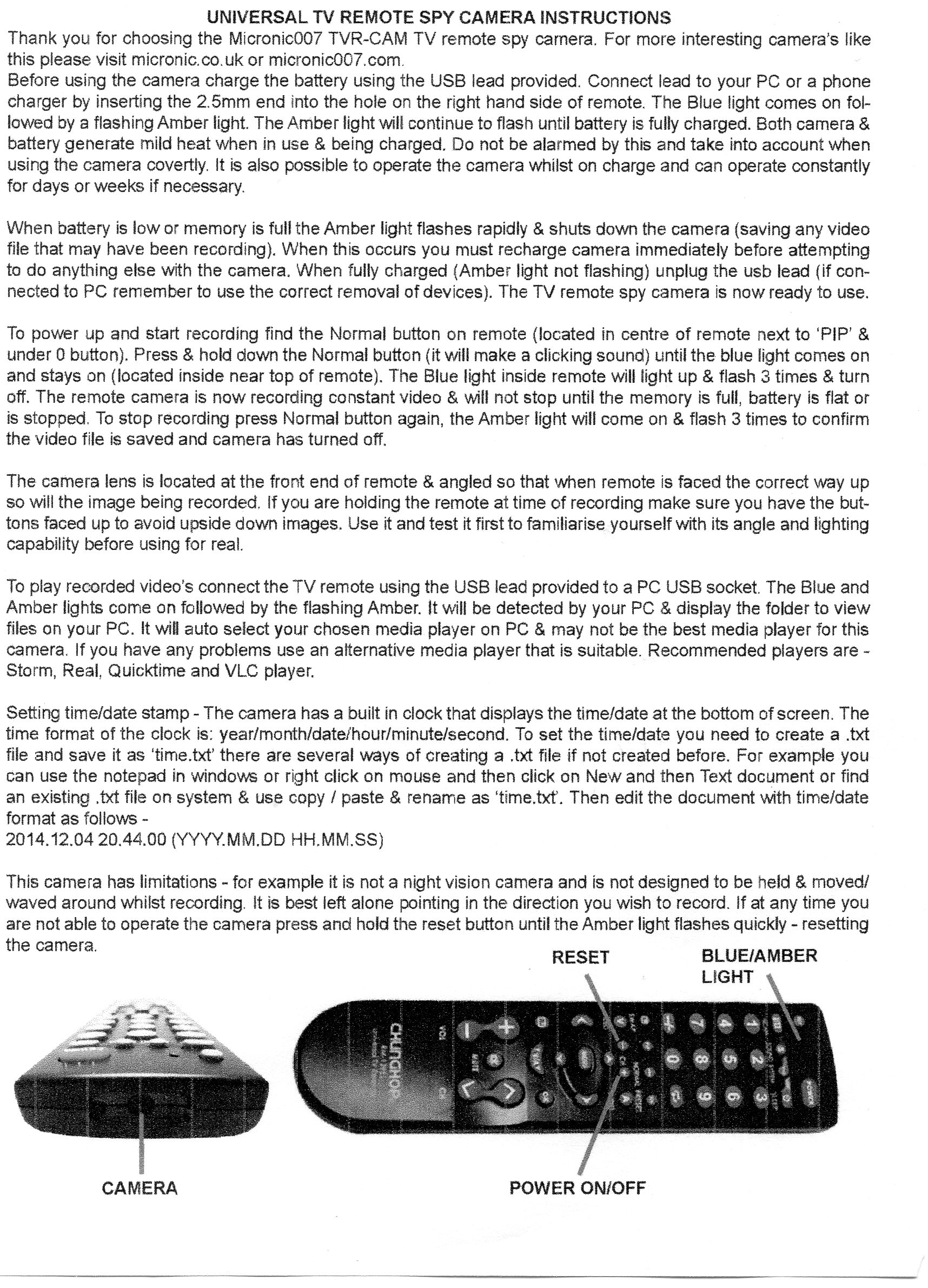 Spy Gadget Product Instructions