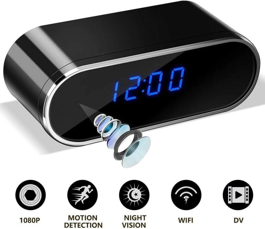 HD Smart Motion Detection Alarm Clock Camera with Night Vision