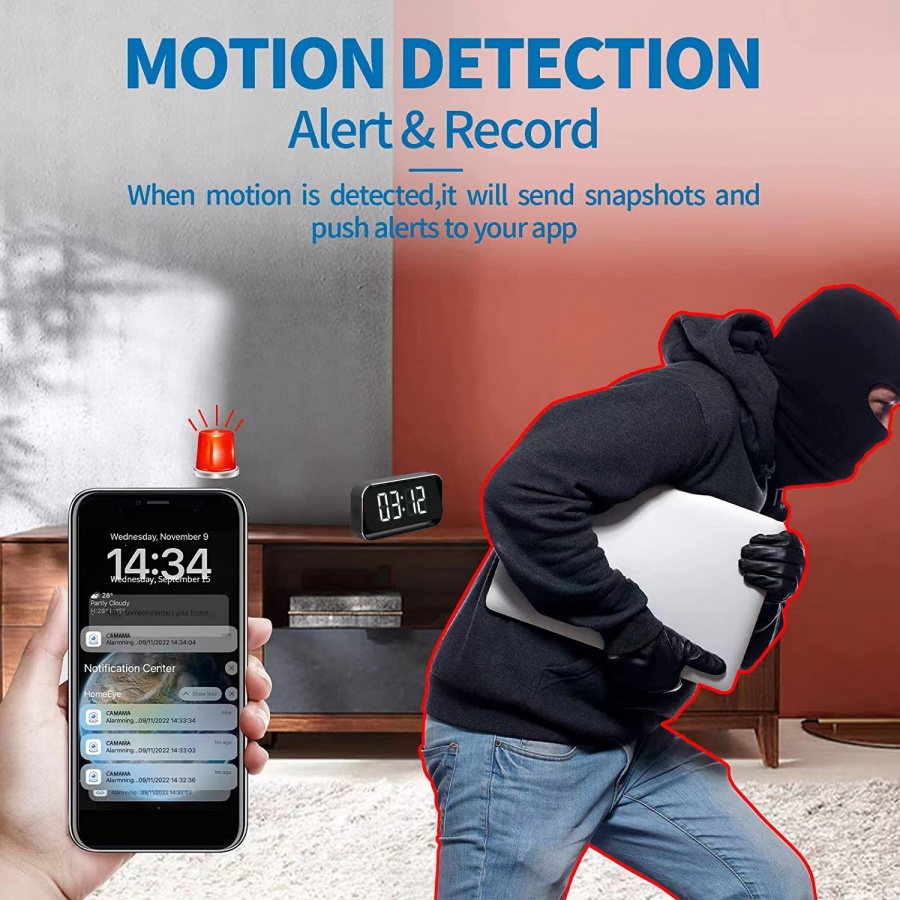 4K Ultra HD Wifi Clock Camera with Infrared and Motion Detection