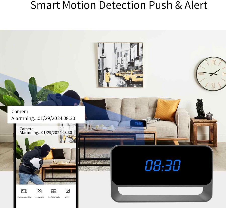 4K Wifi Clock Camera with Wide Angel Lens, Night Vision and Motion ...