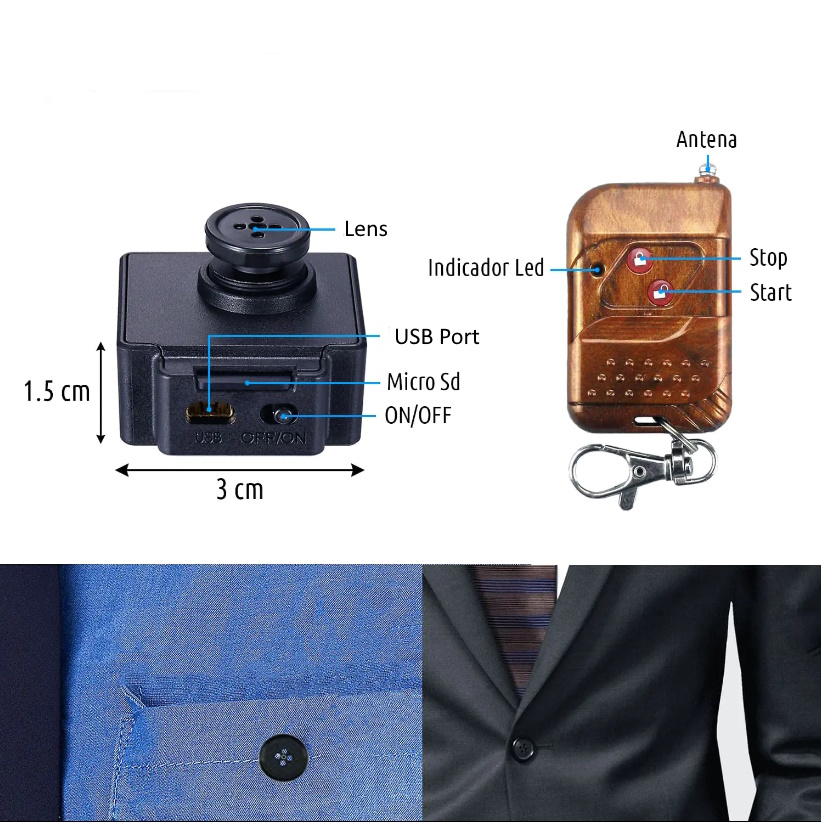 Shirt Button Pinhole DVR Button Camera with Remote Control