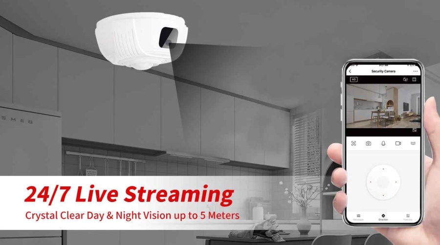 Smoke Alarm Camera with 1 Year Battery and 330° Rotation