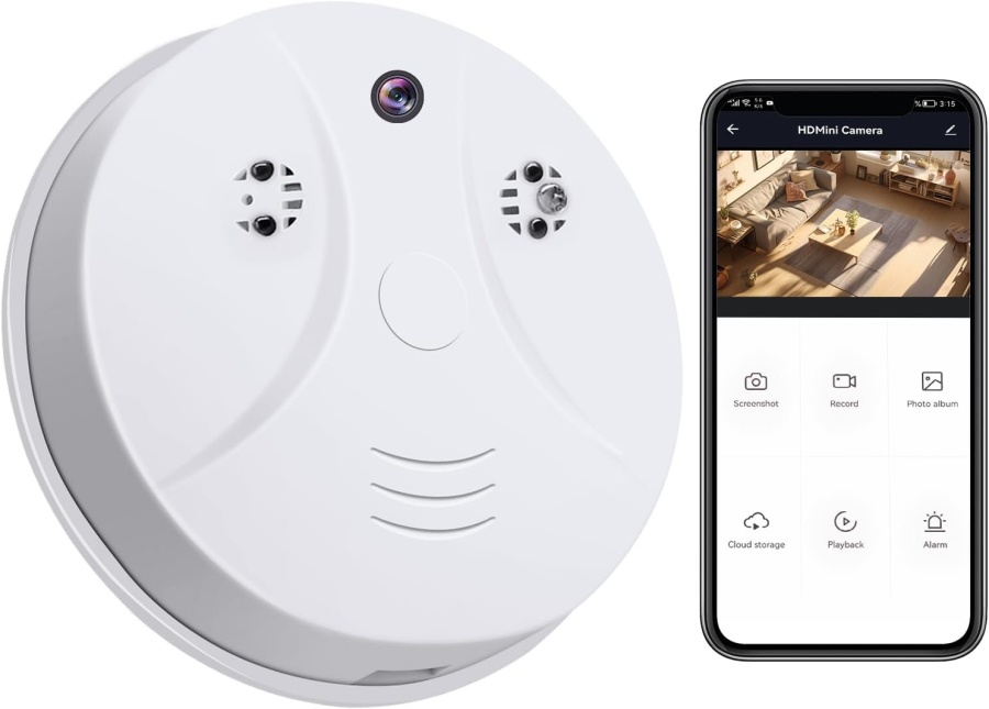 Smoke Alarm Wifi Camera with Night Vision and Motion Detection Alerts